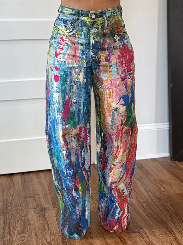 Abstract Printed Straight Jeans – Indiebeautie